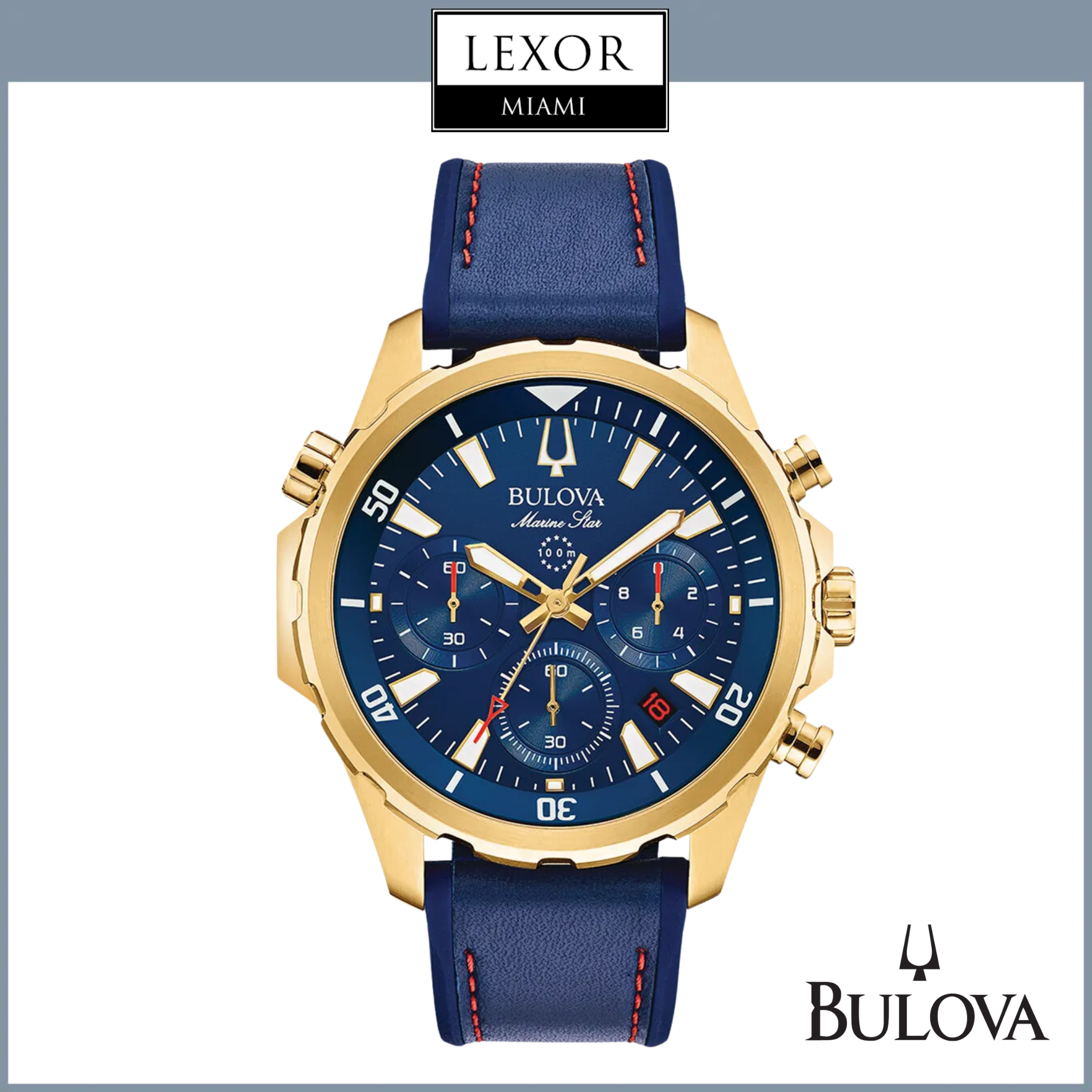 Bulova 97B168 Blue Marine Star Leather Chronograph Watch – Lexor Miami