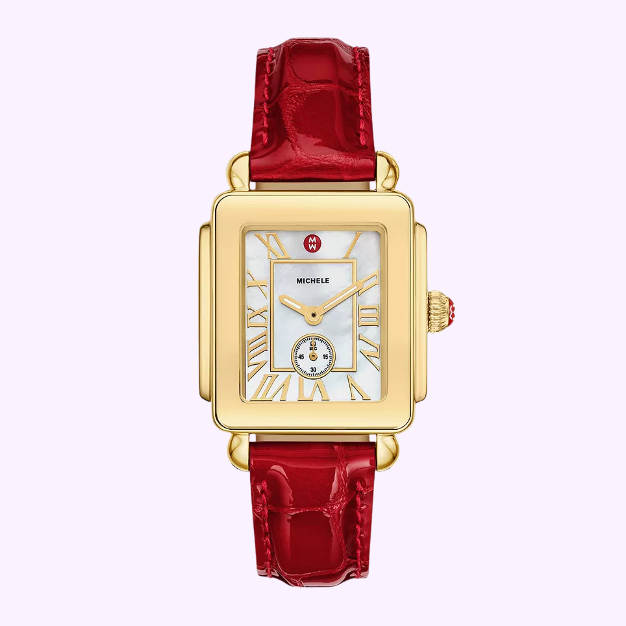 Michele Watches Deco Sport Mid Gold-Plated Ruby Red Leather Watch MWW0 ...